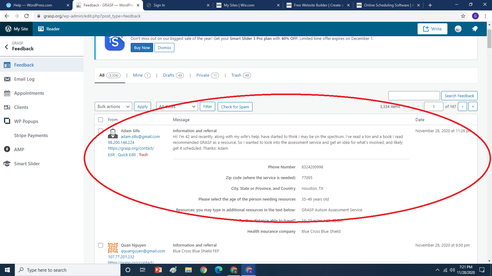 wordpress screenshot 11-28-20 email in inbox from trash – GRASP